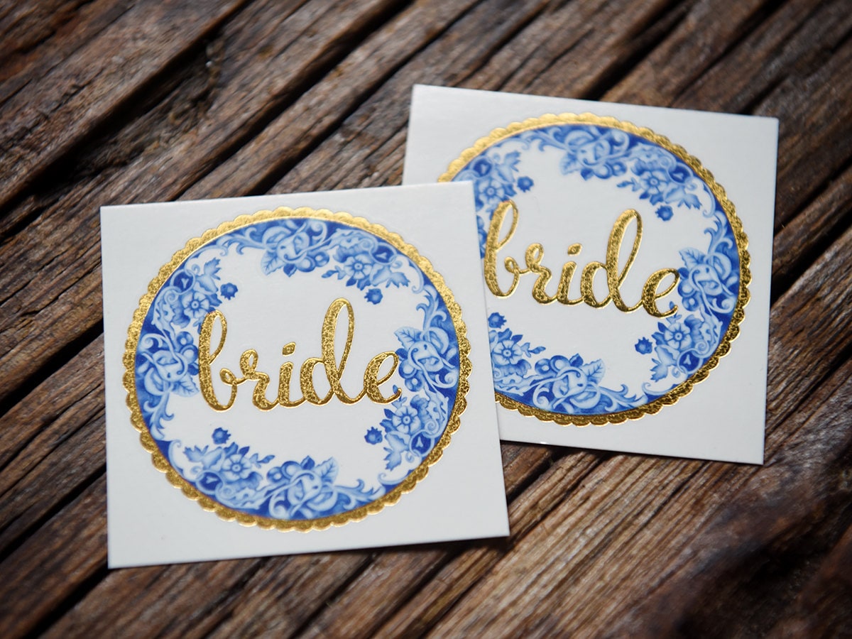 Team Bride, Blue Flowers, 2 Temporary Tattoos, Gold Tattoo, Wedding ...