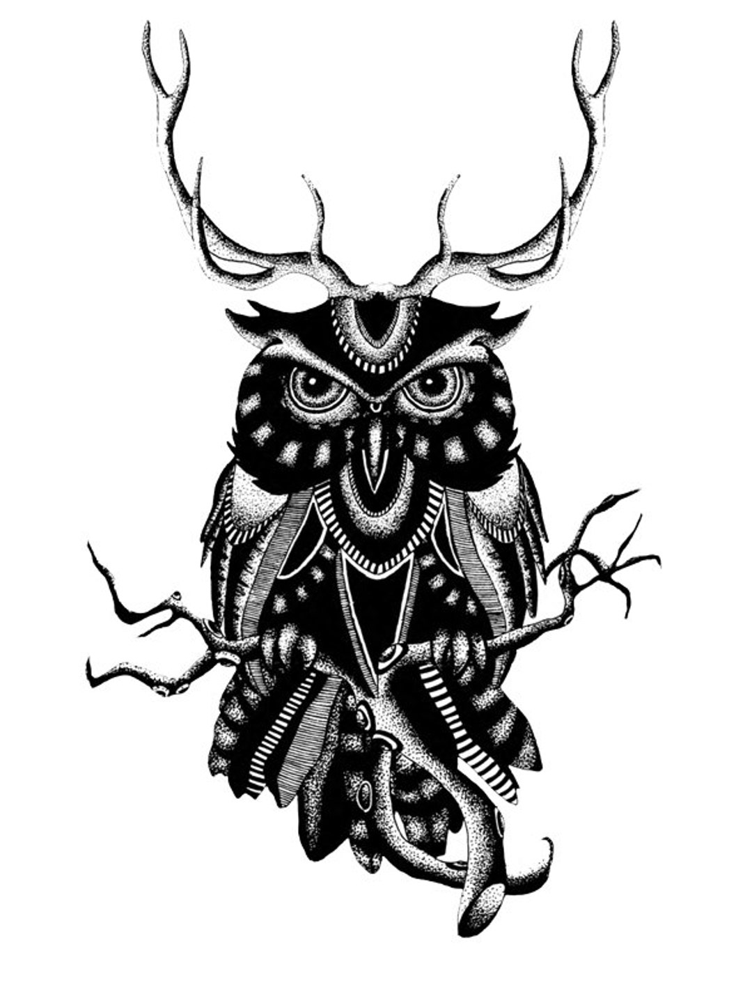 Includes 2 Tattoos: Temporary Owl Tattoo, Owl, Antlers, Temporary ...