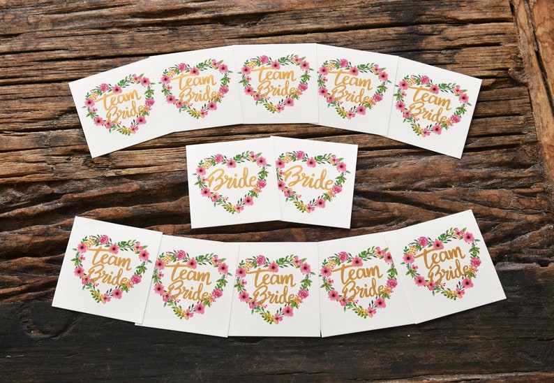 Team Bride Bride 12 temporary tattoos gold tattoo Heard | Etsy