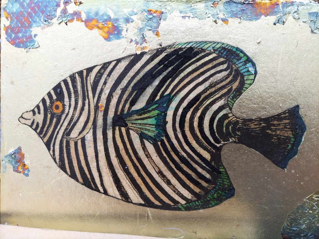 Zebra Fish, Gold Leaf, Encaustic, Original Art, Sea Creatures, Fish Art ...