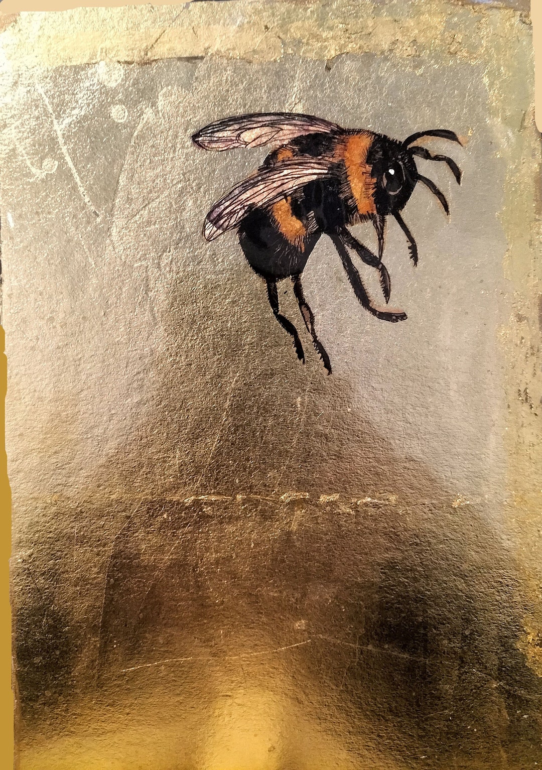 Bee Art, Encaustic Gold Leaf, Gold Leaf Bee, 1 Bee Art, Gold Bee ...