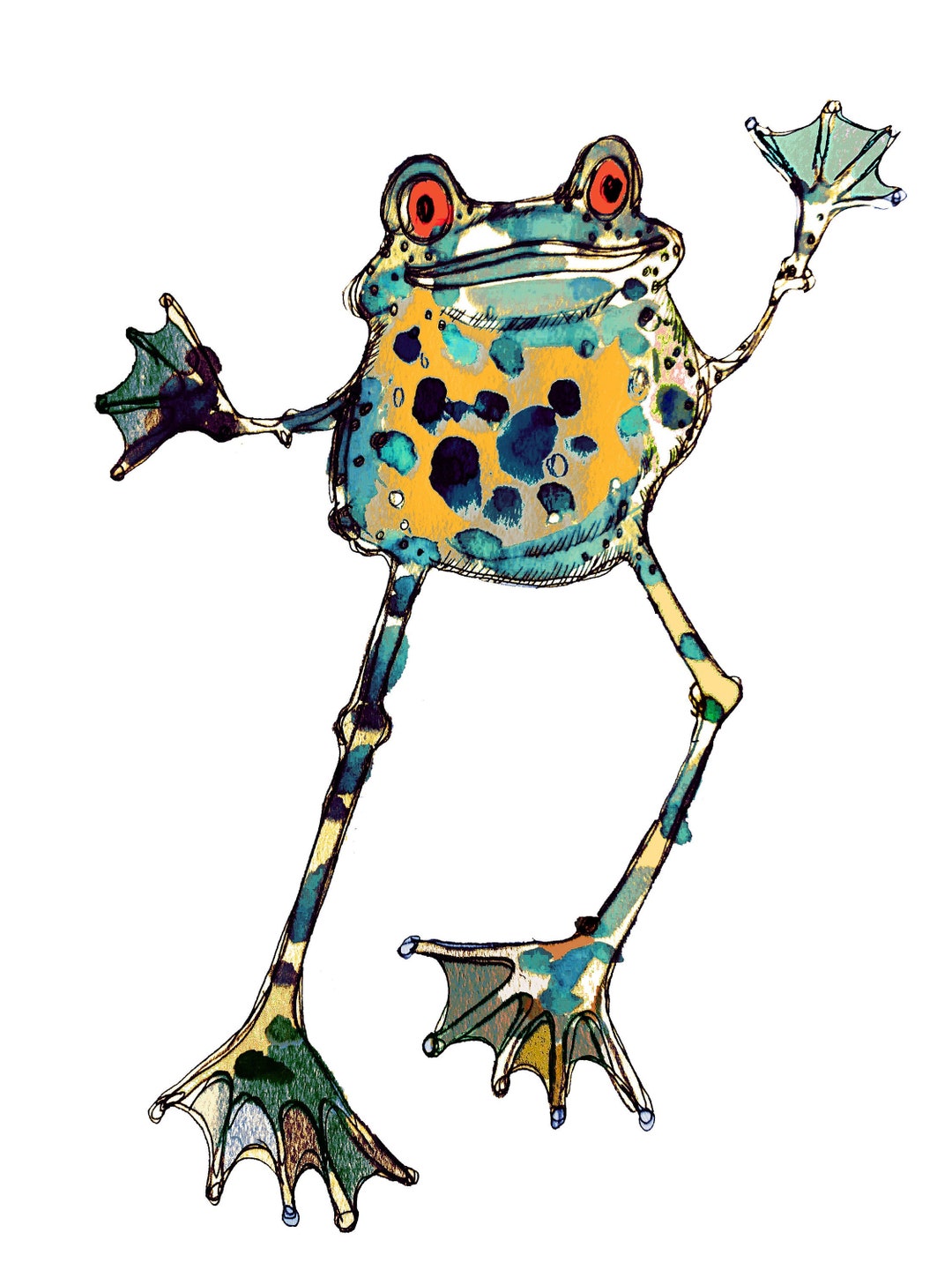Frog Art, Blue Frog Art, Frog Illustration, Pen and Ink Art, Animal Art ...