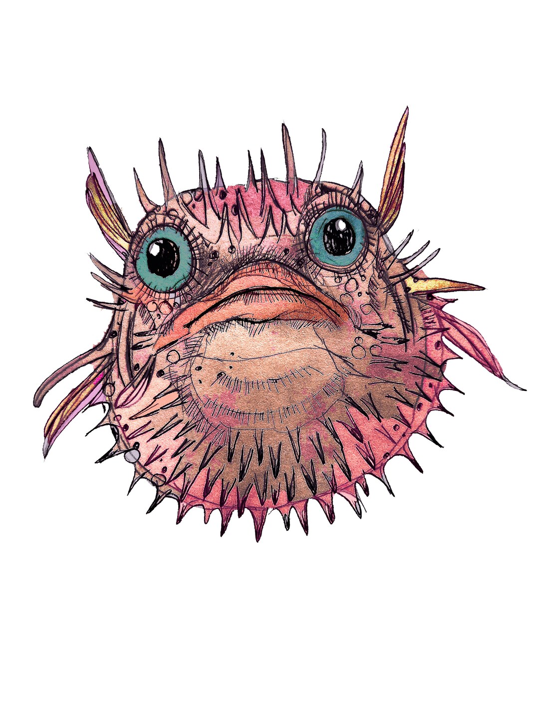 Pufferfish Art, Sea Creature Art, Pink Pufferfish , Fish Illustration ...