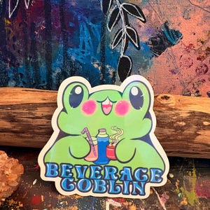 Beverage Goblin Sticker | Spoonie Sticker | Cute Green Frog Sticker ...