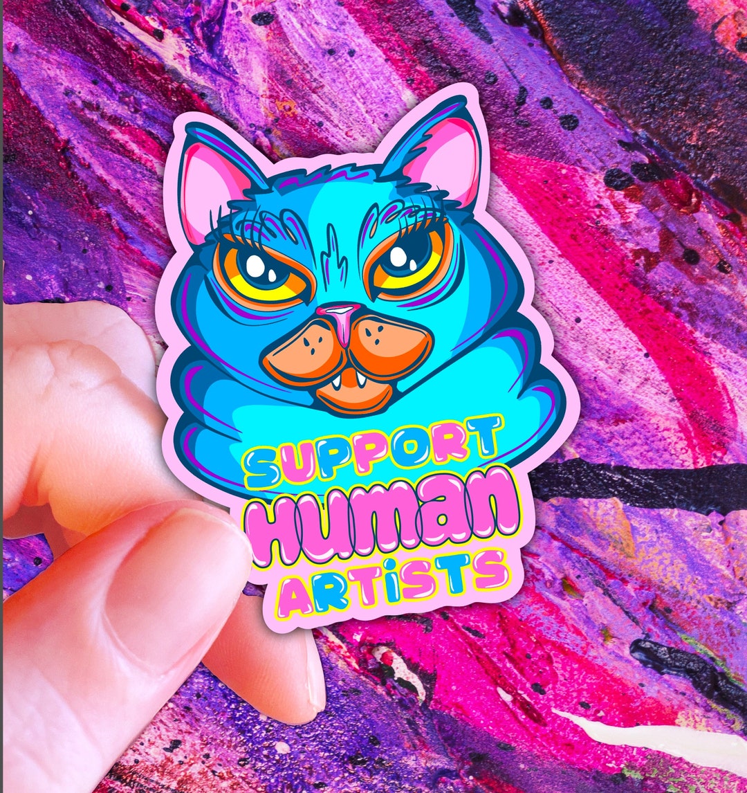 Support Human Artists Sticker Grumpy Cat Sticker Cute at Art ...