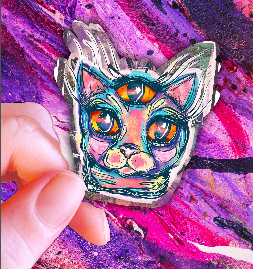 Three Eyed Cat Sticker Art Meiko Cat Sticker Alien Cat Sticker Cat ...