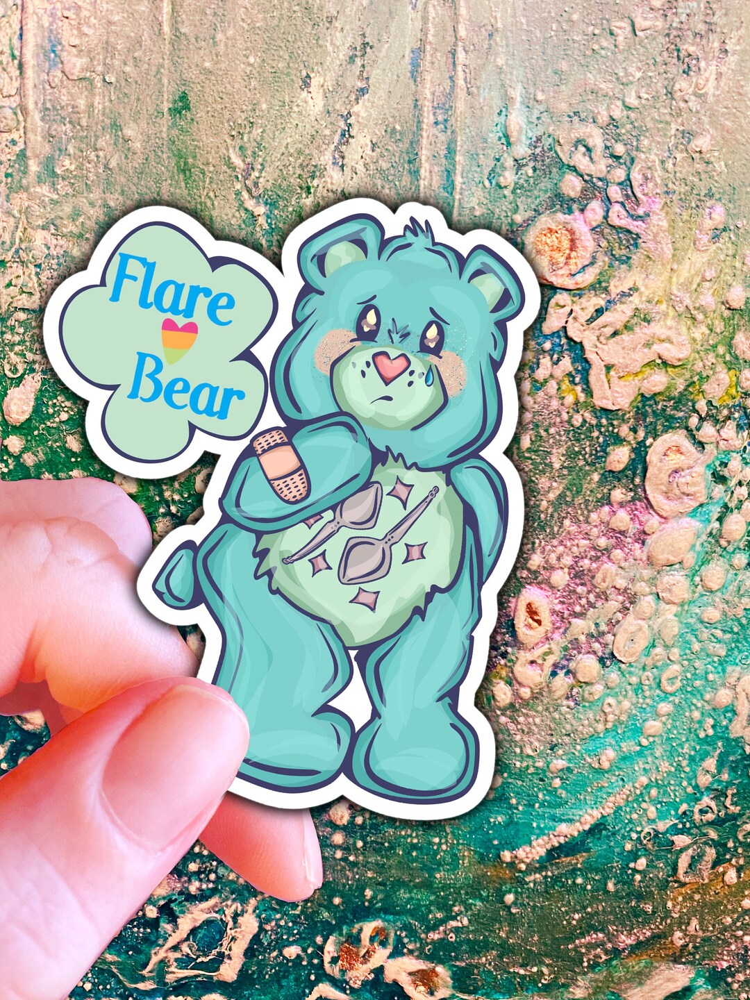 Flare Bear Sticker Chronic Illness Sticker Holographic Bear Sticker Fibromyalgia, Autoimmune ...