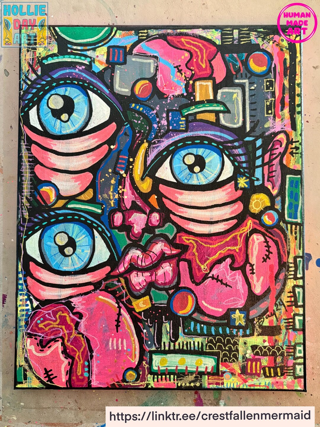 Azure Eyes | 11x14 Acrylic Cubism Portrait | Abstract Face Art ...