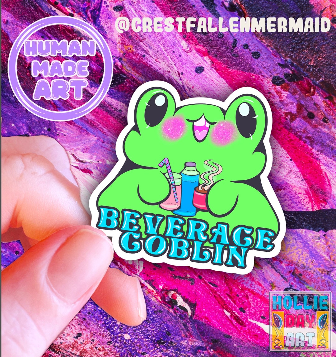 Beverage Goblin Sticker | Spoonie Sticker | Cute Green Frog Sticker ...