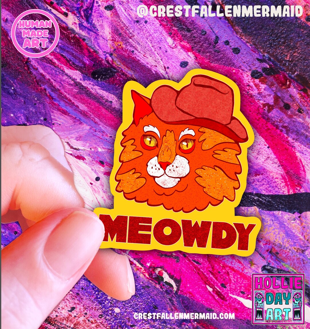 Meowdy Cat Sticker | Cowboy Cat Sticker | Cat Sticker | Yellow Sticker ...