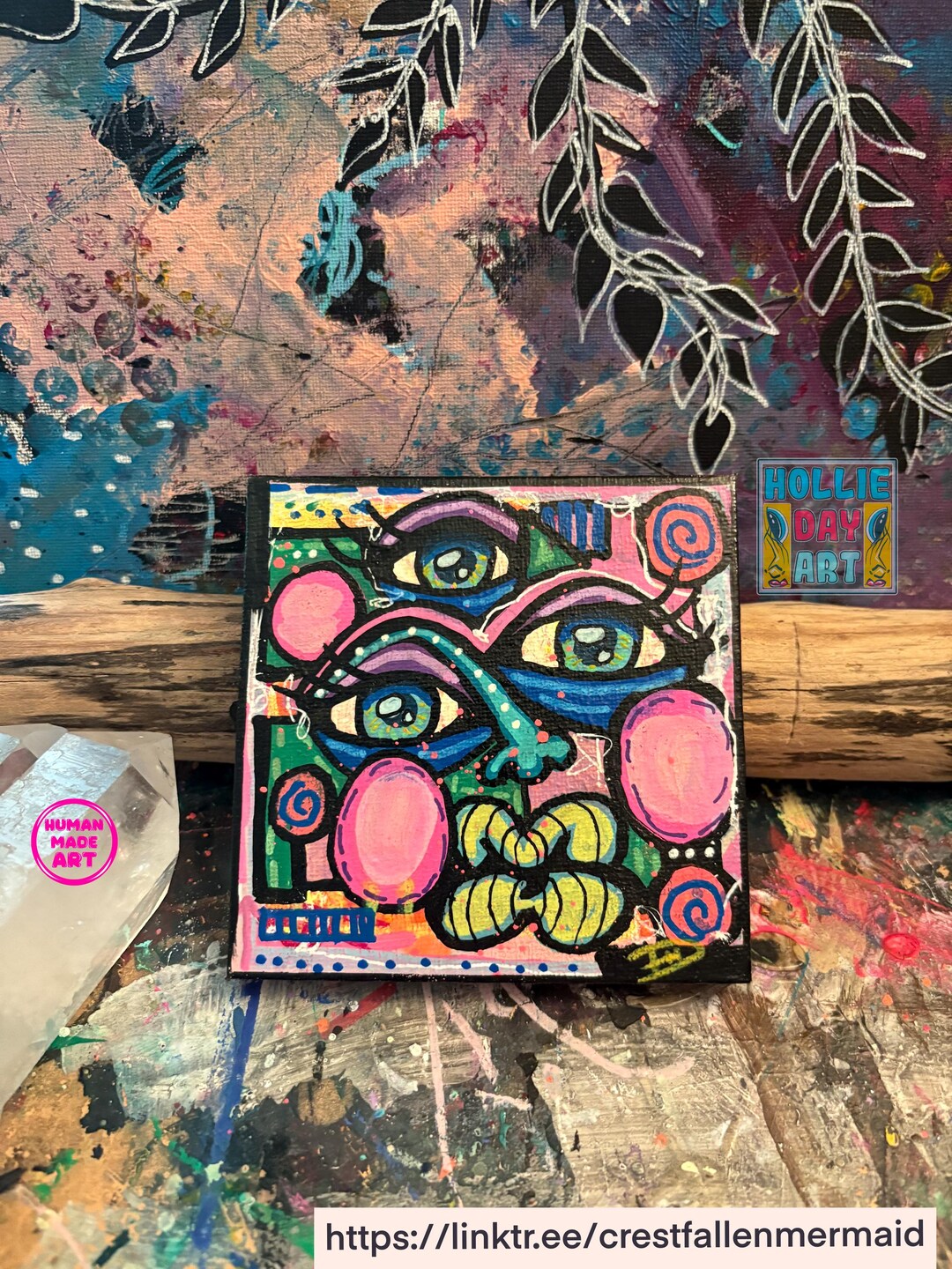 Abstract Face Art: Vivid Acrylic Cubism Painting by Hollie Day (4x4) - Etsy