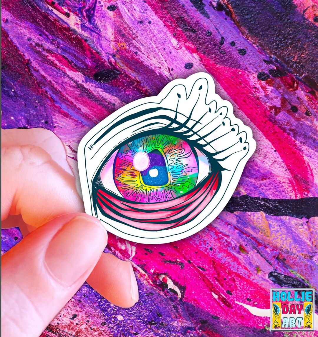 Hand-drawn Rainbow Eye Sticker | Art Decal, Water Resistant, Rainbow ...