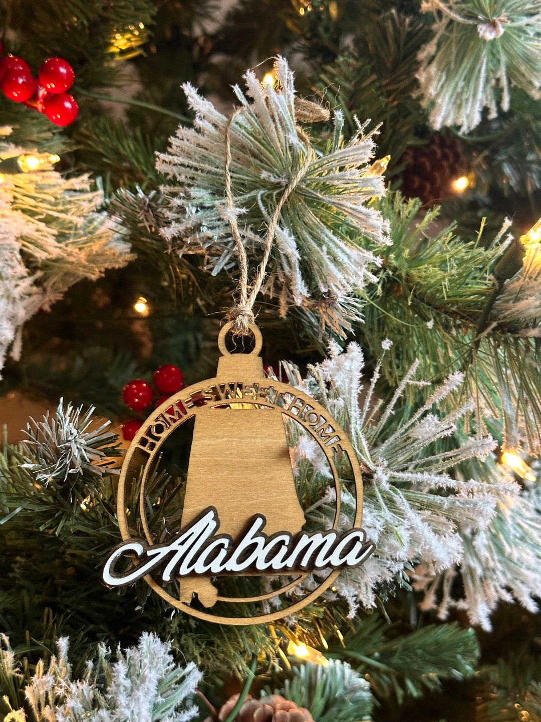 Alabama State Ornament -handcrafted Wood Christmas Ornament -wreath ...