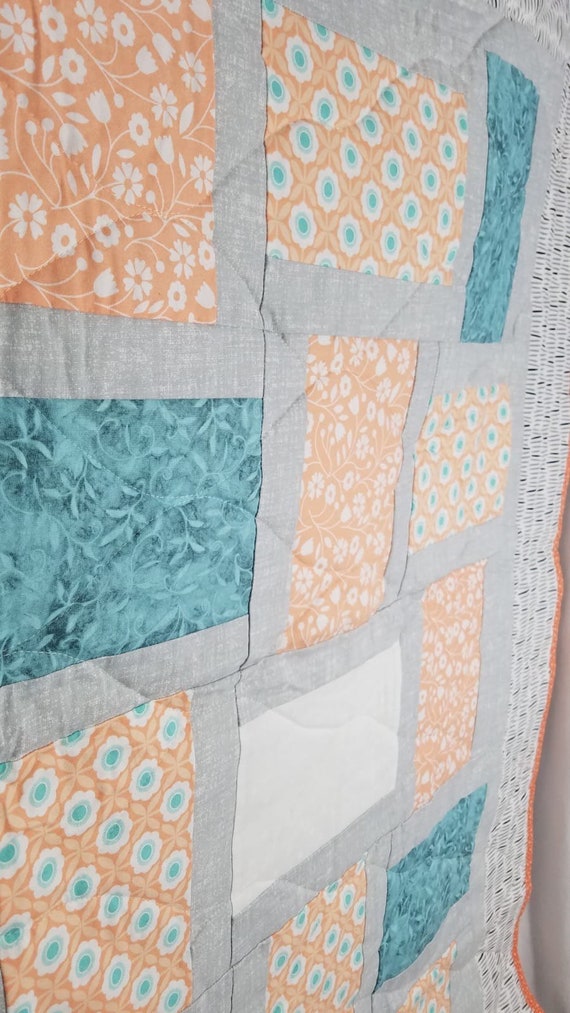 Throw Blanket Orange and Grey Quilted Oversized Lap Quilt / | Etsy