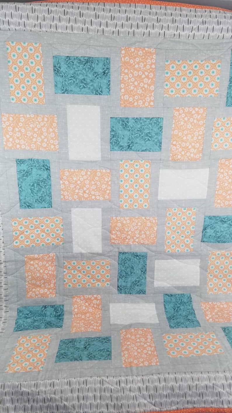 Throw Blanket Orange and Grey Quilted Oversized Lap Quilt / | Etsy