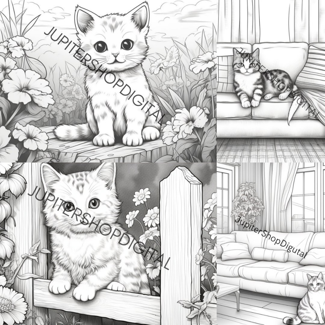 Adorable Cat Coloring Pages: Fun and Relaxing Activity for All Ages - Etsy