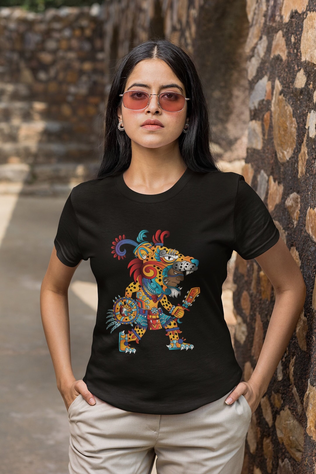 Camiseta azteca Jaguar Warrior, camiseta de diseño tribal azteca ...