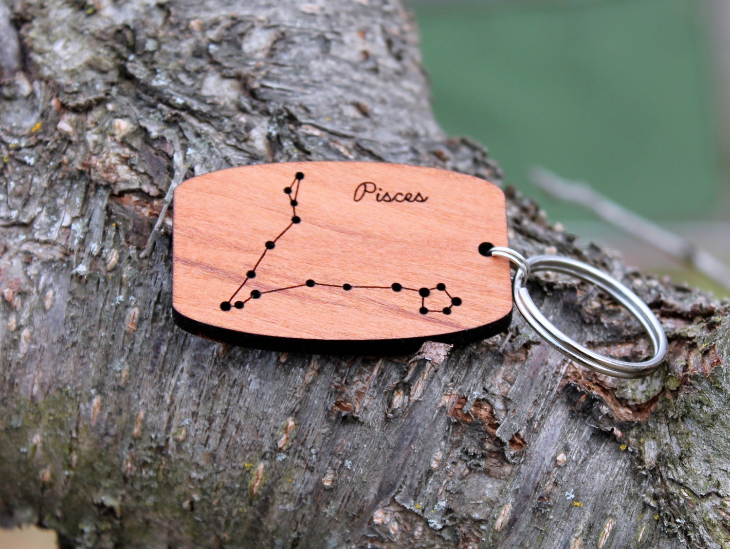 Pisces Gift Constellation Keychain - Pisces Zodiac Wood Keychain ...