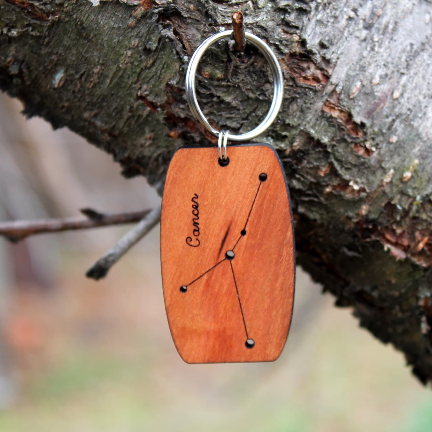 Cancer zodiac constellation wood keychain made in the USA / birthday ...