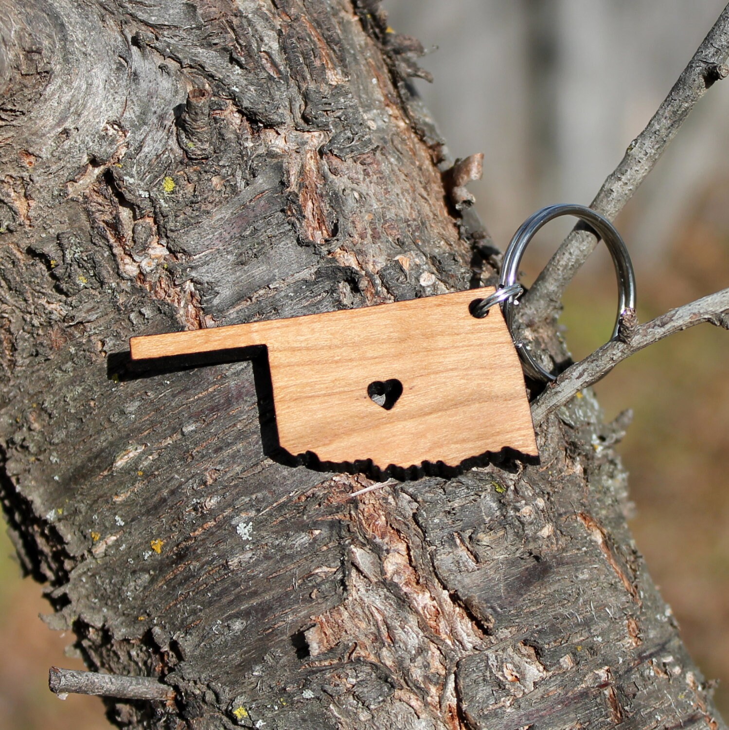 Oklahoma Map Keychain - Wood Oklahoma Outline Keyring - Home State ...