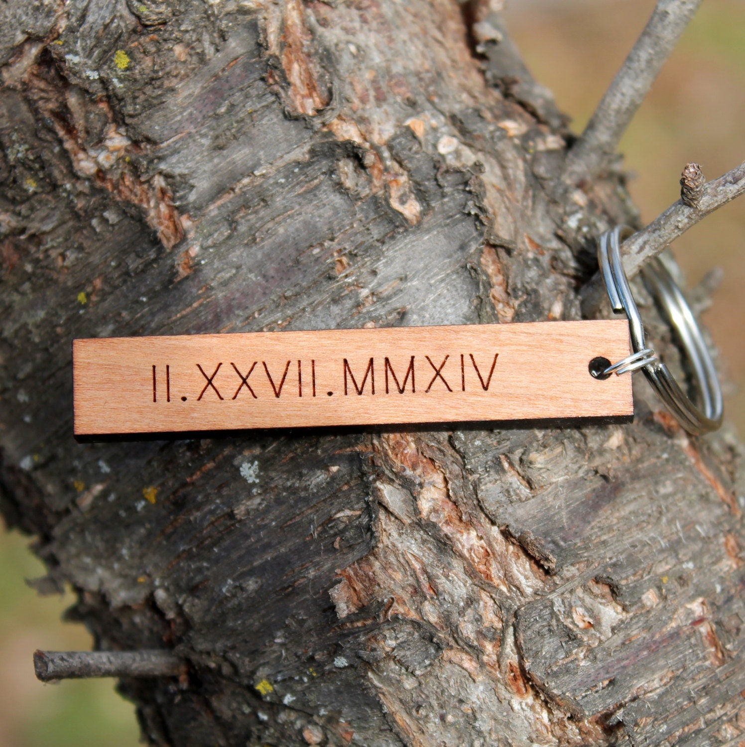 Personalized Roman Numerals Keychain - Custom Engraved Wood Keyring ...
