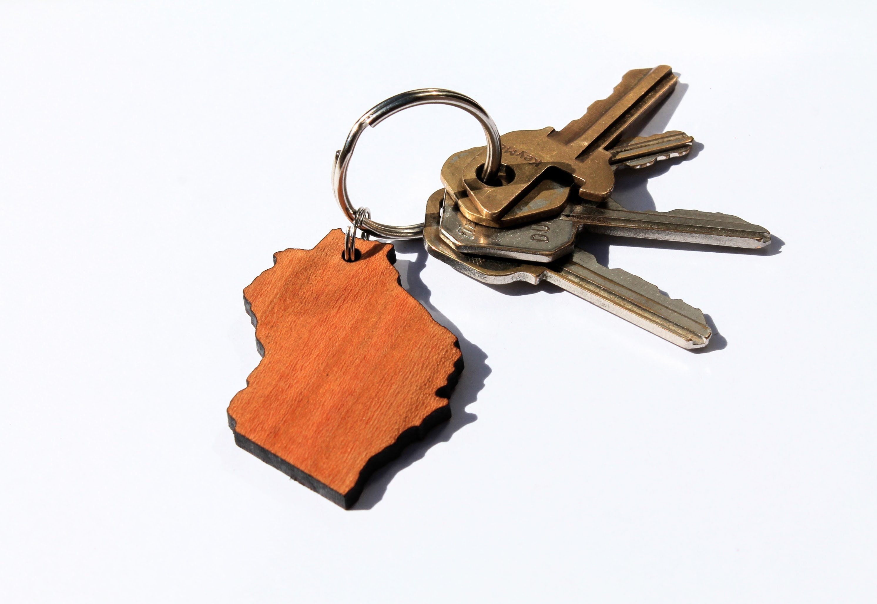 Wisconsin map wooden keychain made in the USA