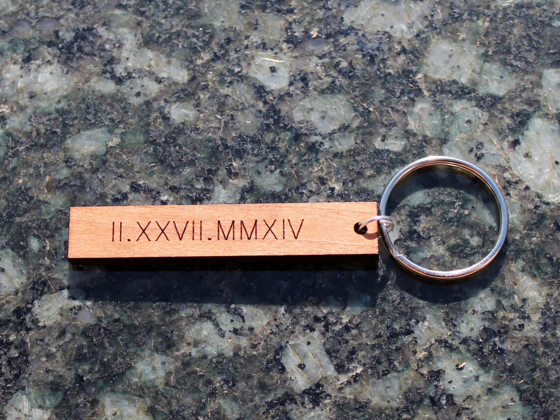 Personalized Roman Numerals Keychain Custom Engraved Wood - Etsy