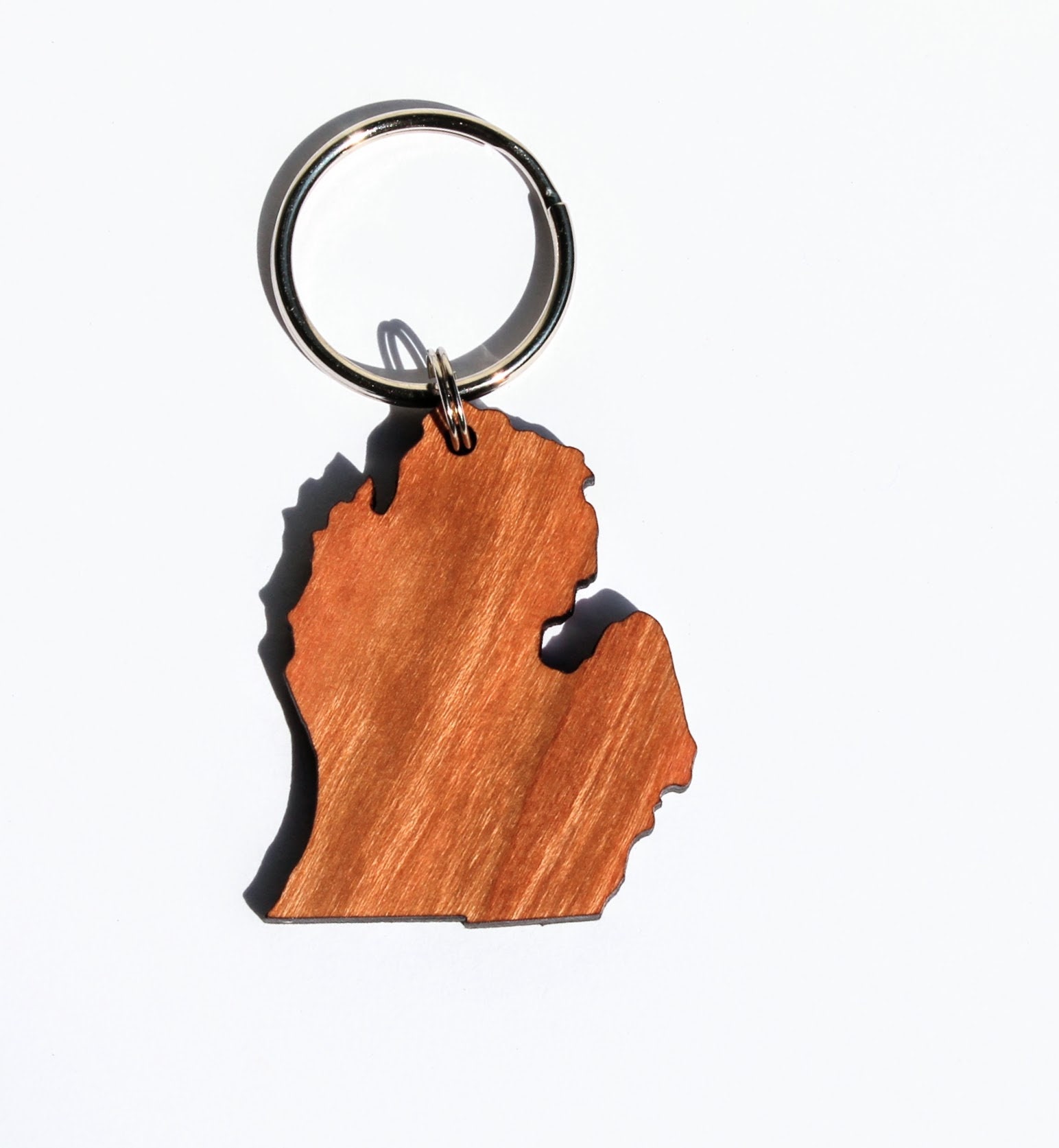 Michigan keychain made in the USA from salvaged cherry hardwood