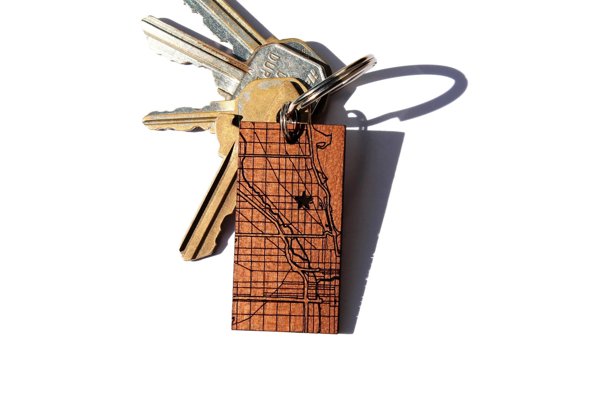 Chicago Street Map Wood Keychain - Personalized Laser Cut Wood Map ...