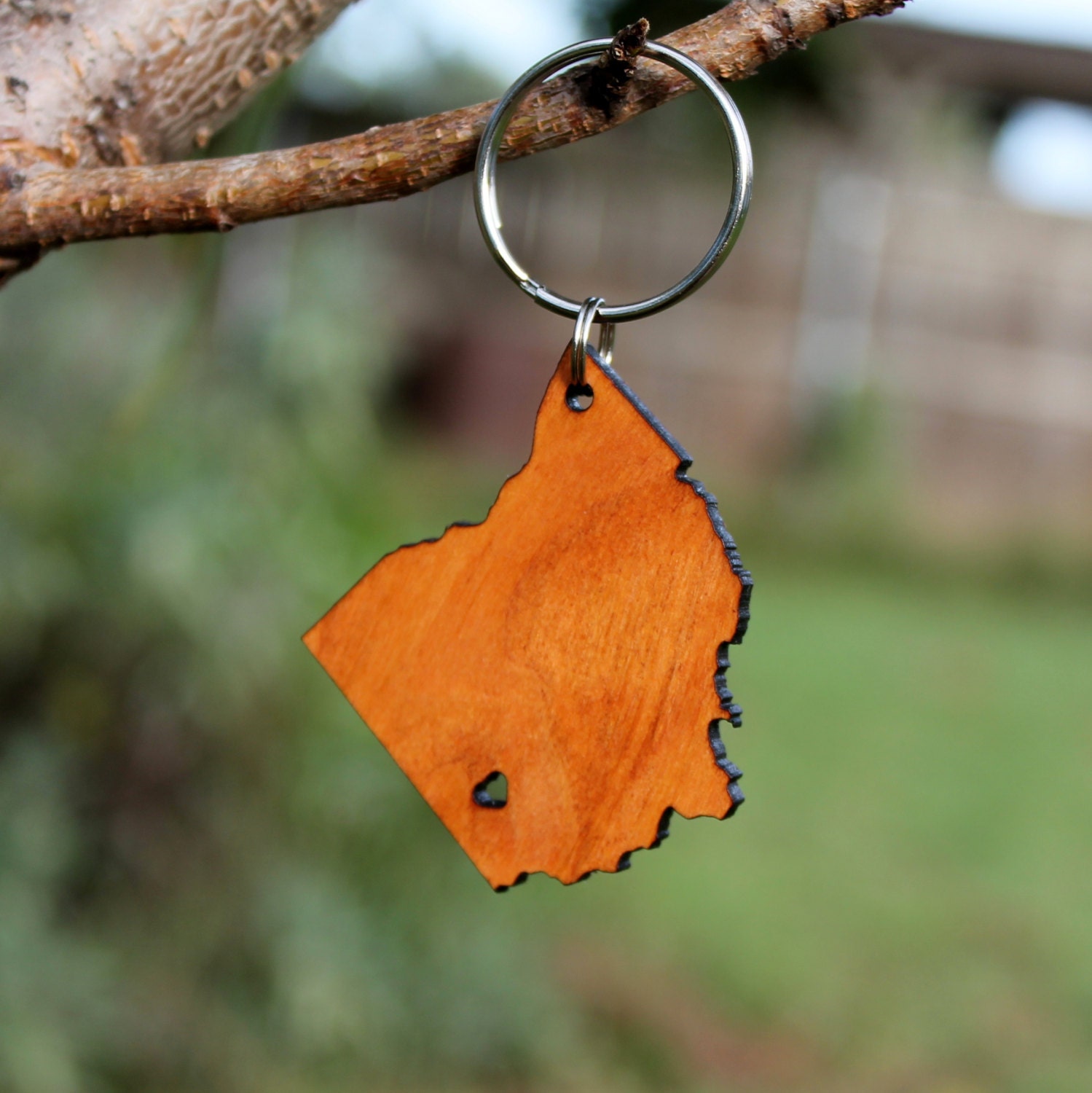 Ohio keychain made from urban wood