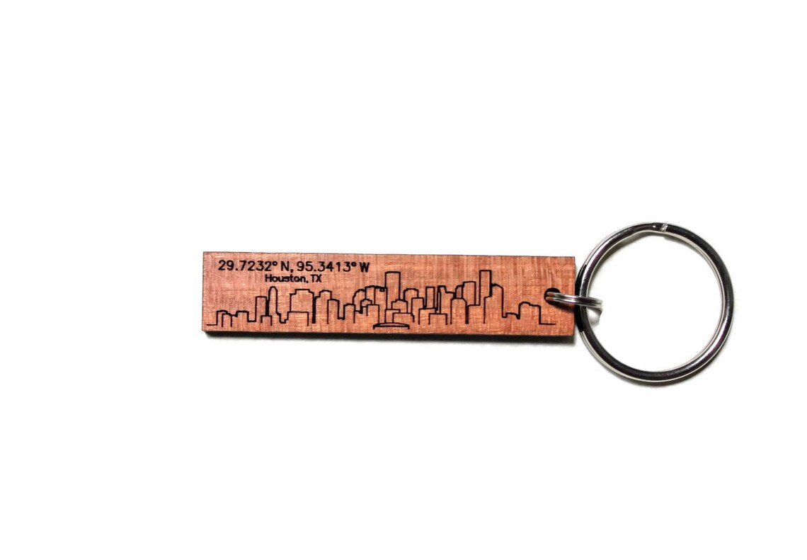 Houston Skyline Wooden Keychain Custom Housewarming Gift | Etsy