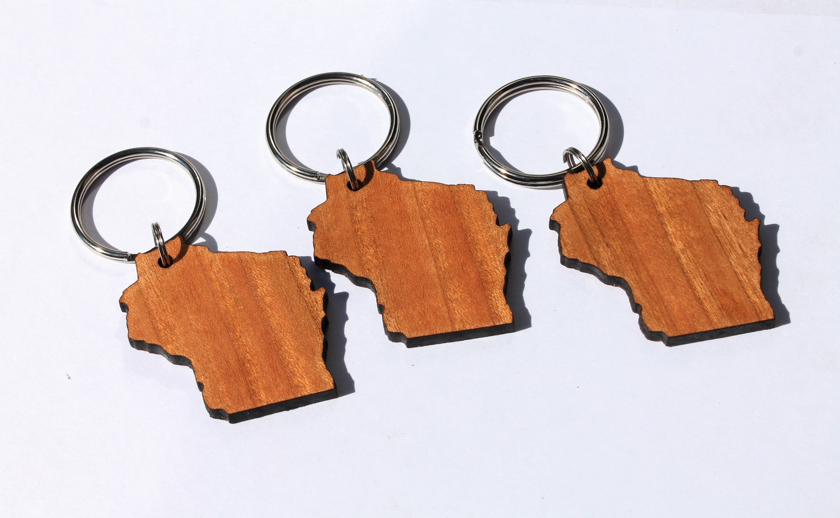 Wisconsin map wooden keychain made in the USA