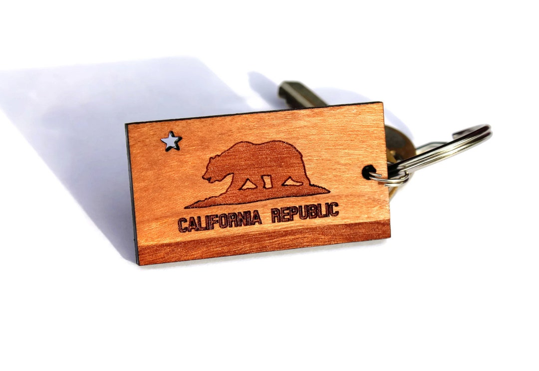 California Flag Keychain California Keychain California Republic Wood ...
