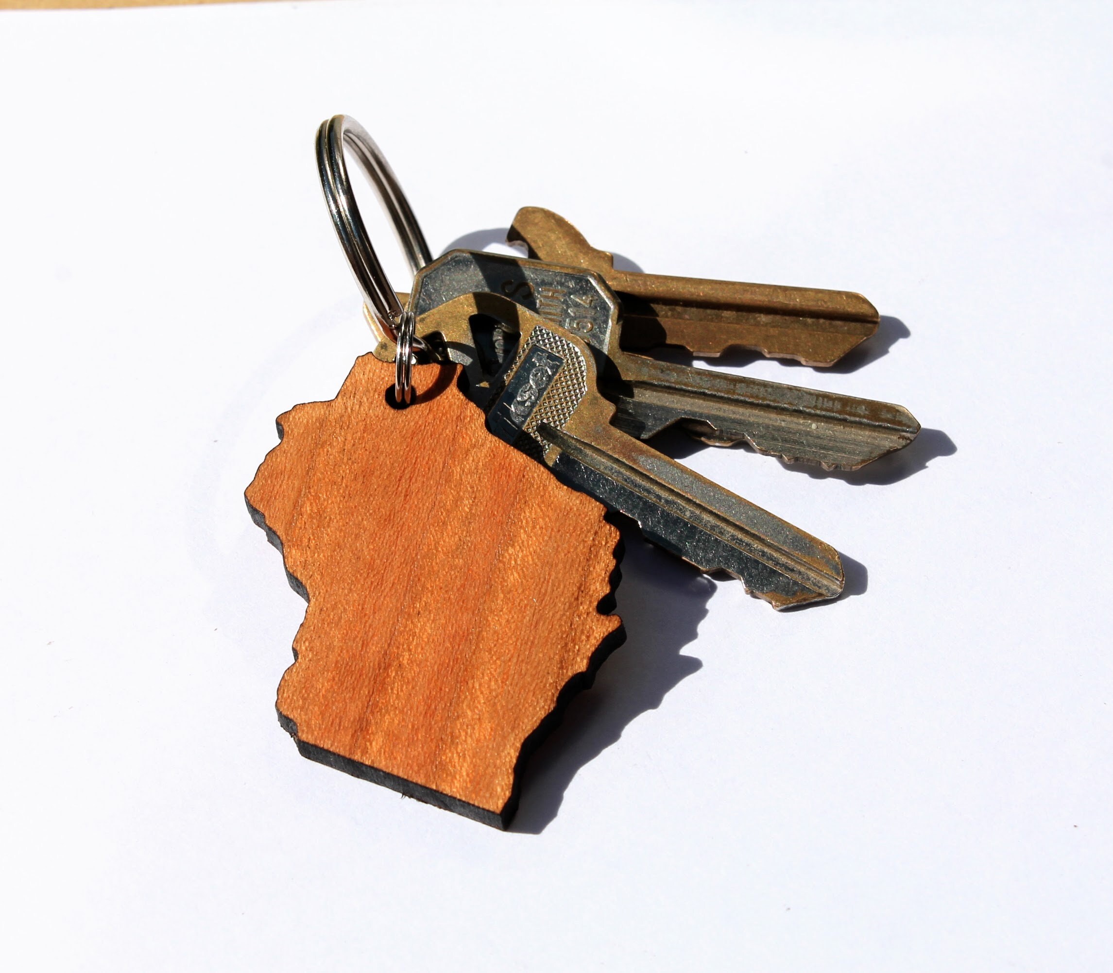 Wisconsin map wooden keychain made in the USA