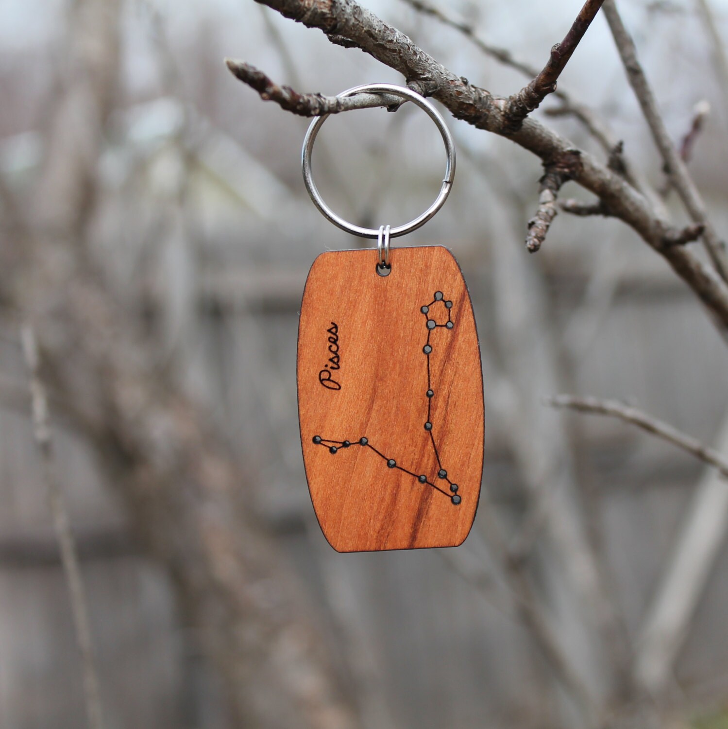Pisces Gift Constellation Keychain - Pisces Zodiac Wood Keychain ...