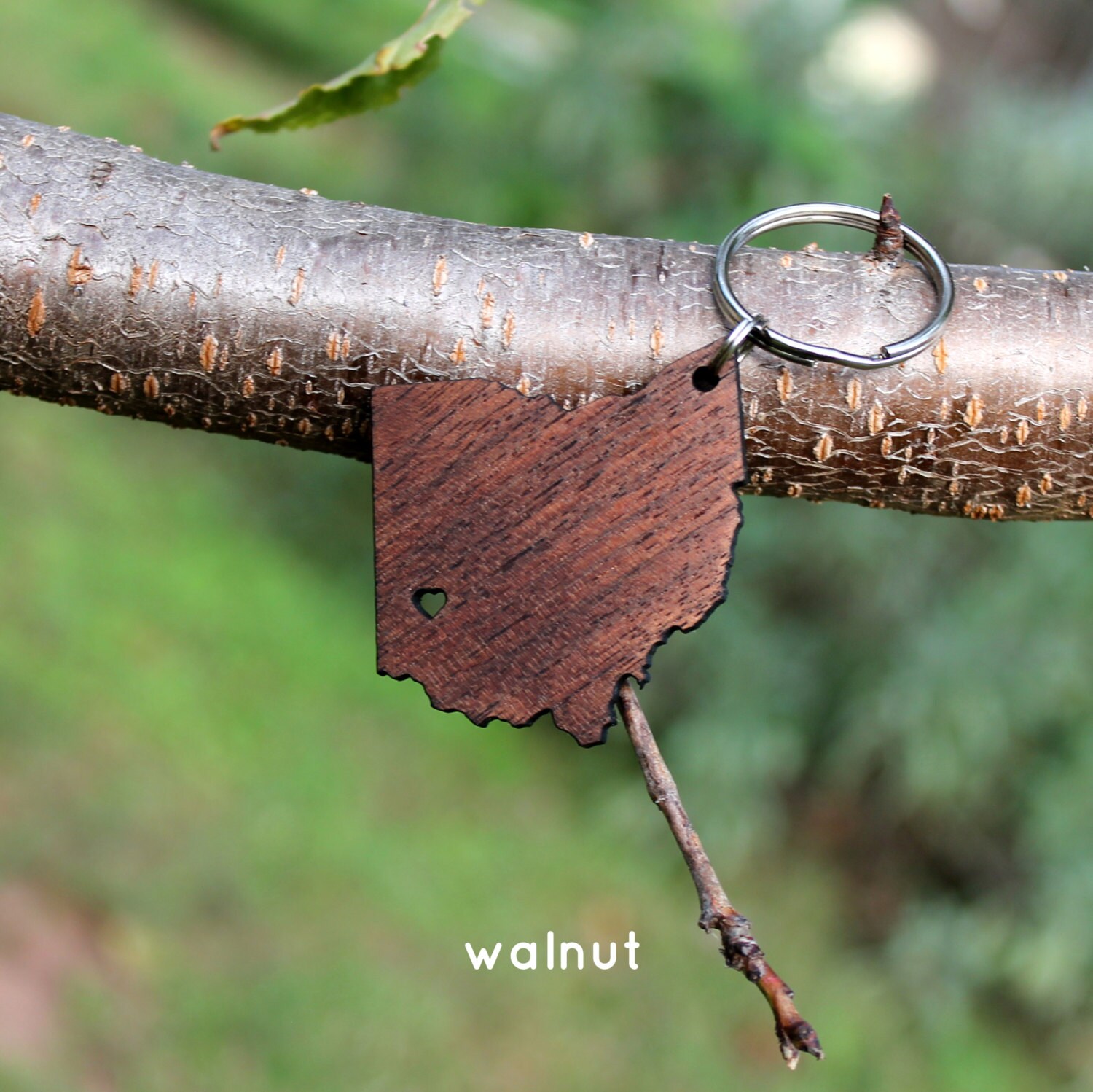 Ohio keychain made from urban wood