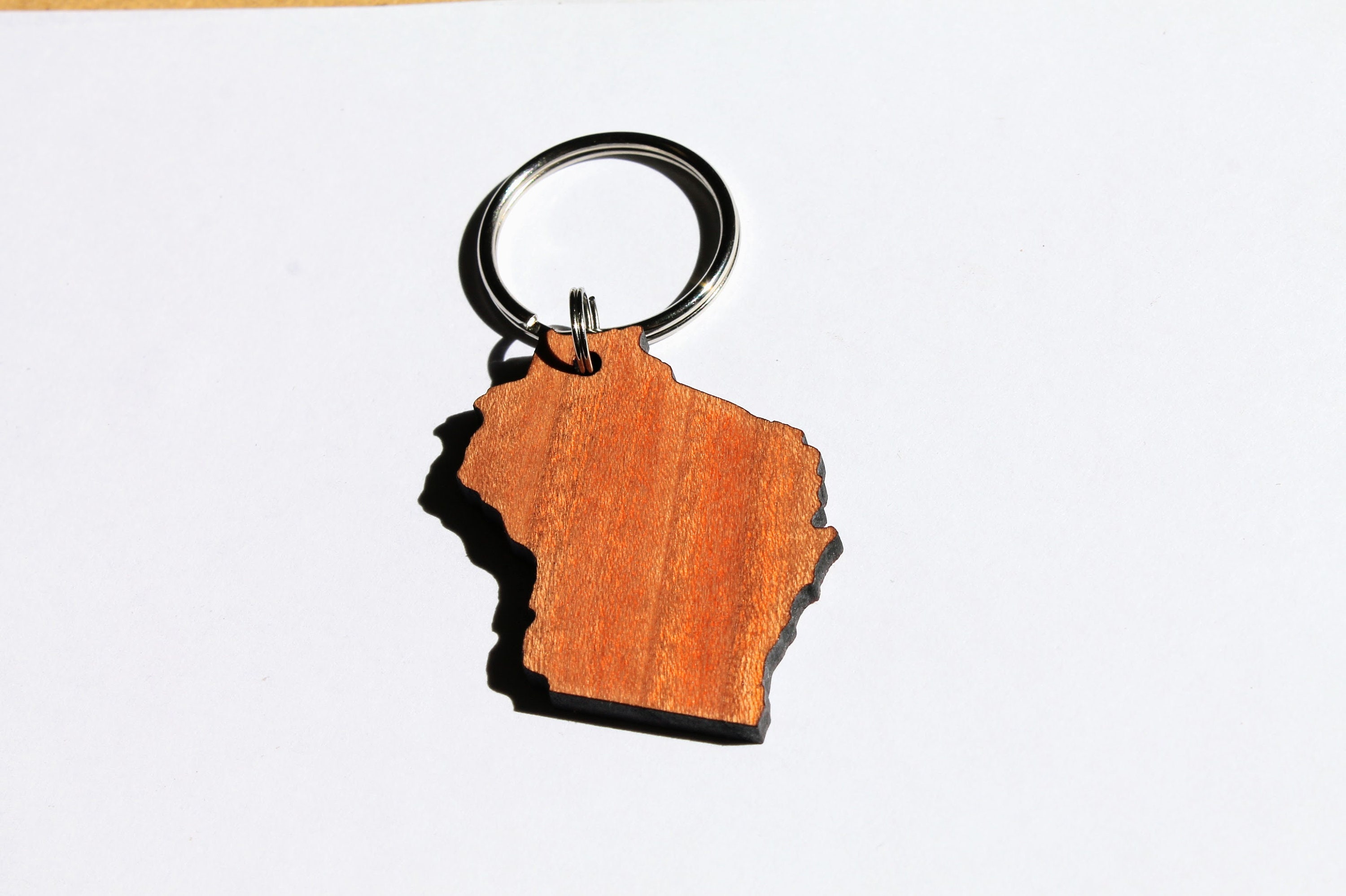 Wisconsin map wooden keychain made in the USA