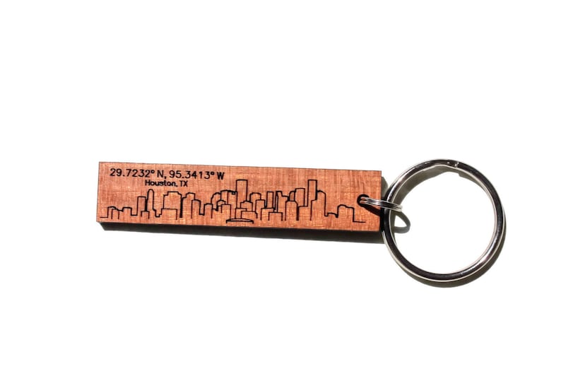 Houston Skyline Wooden Keychain Custom Housewarming Gift | Etsy