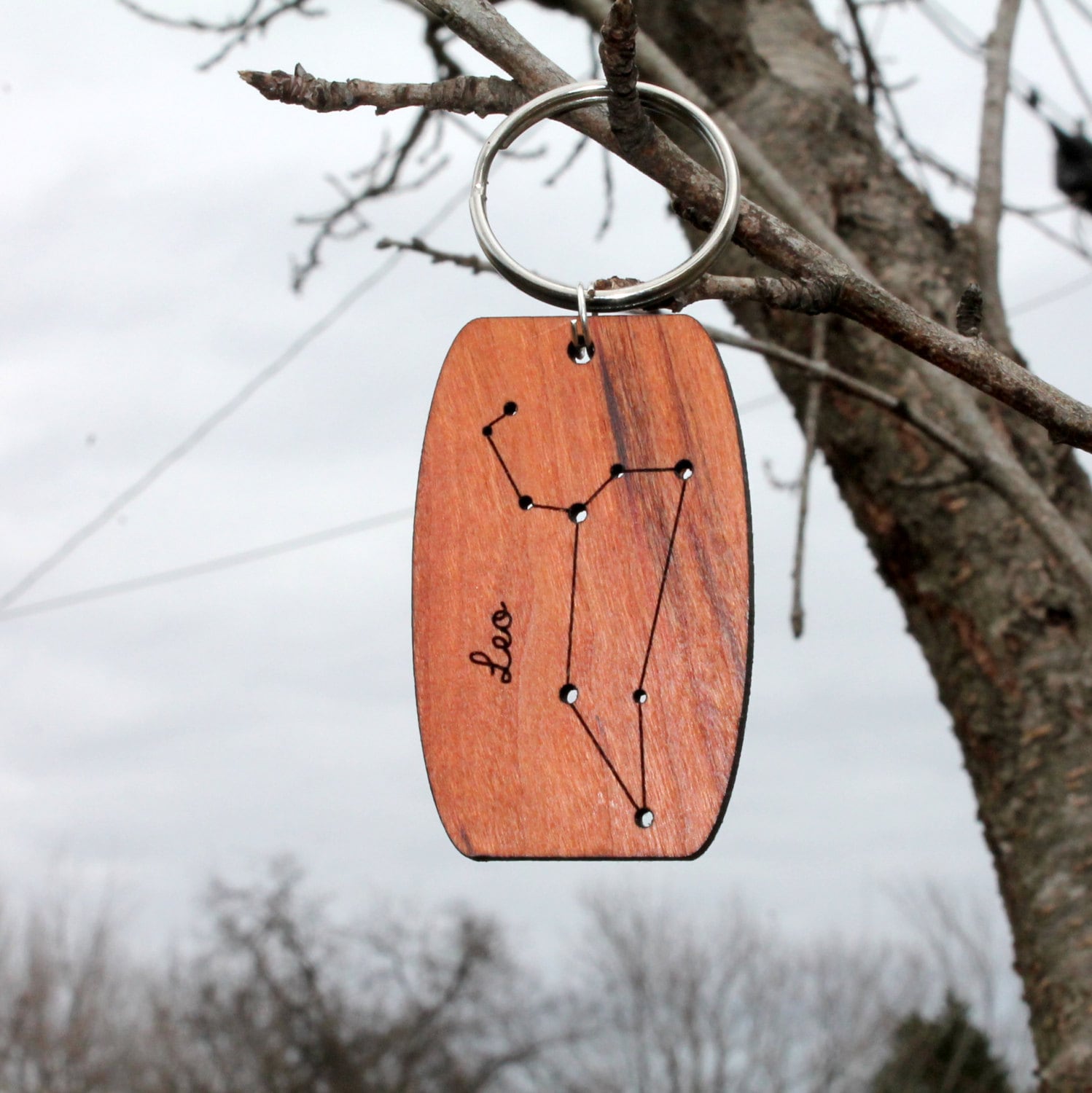 Leo Zodiac constellation wood keychain made in the USA / birthday gift ...