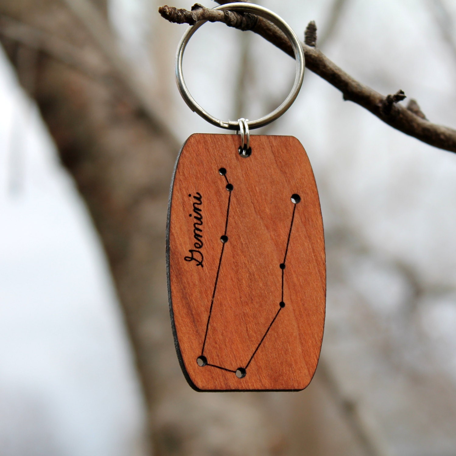Gemini Zodiac constellation wood keychain made in the USA / birthday ...