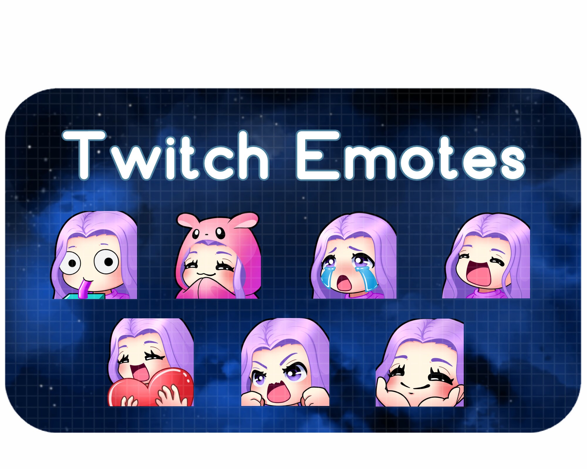 Cute Purple Hair Girl Twitch Emote Pack Cute Twitch Emotes Cute Girl ...