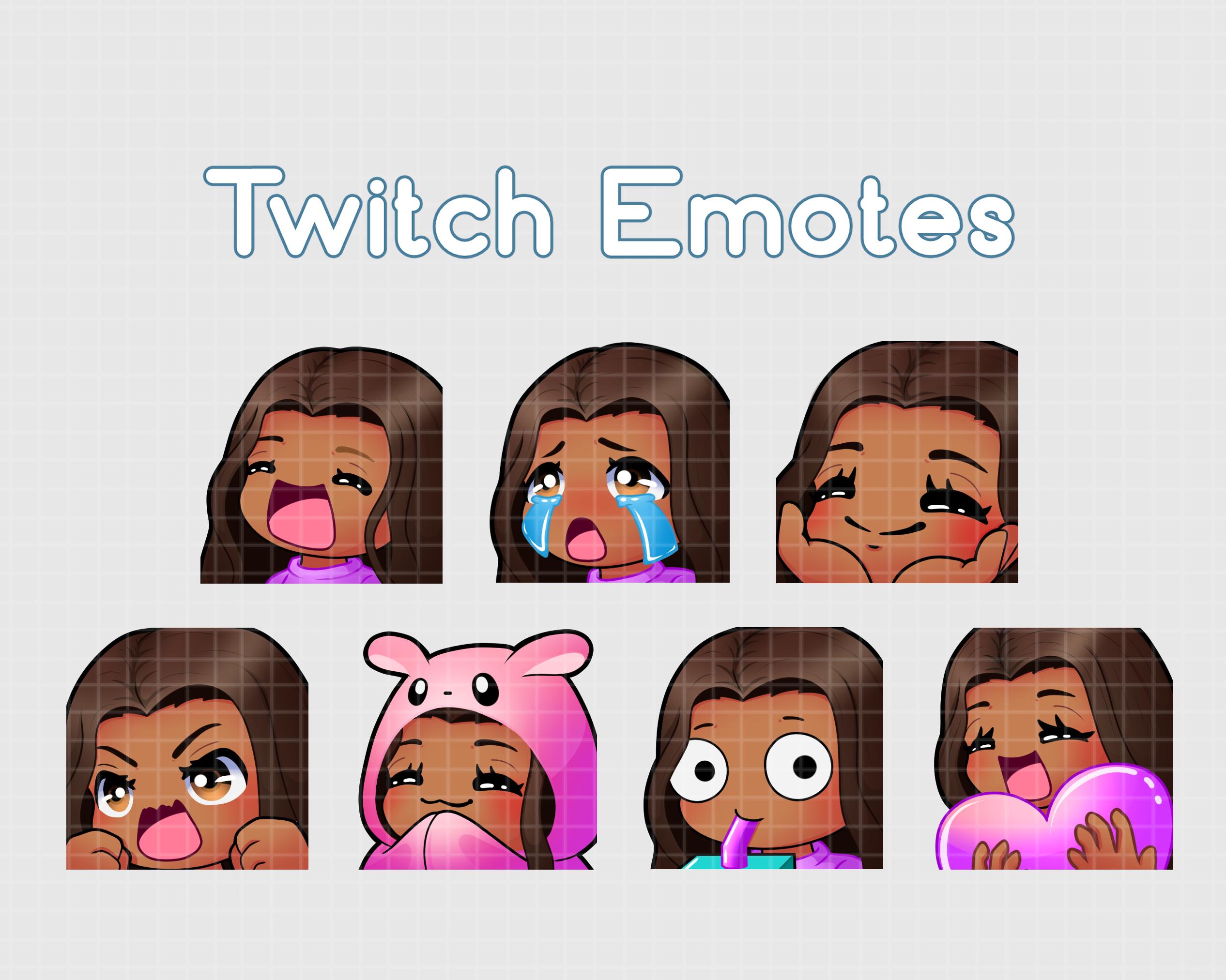 Cute Black Girl Twitch Emote Pack | Cute Twitch Emotes | Chibi Girl ...