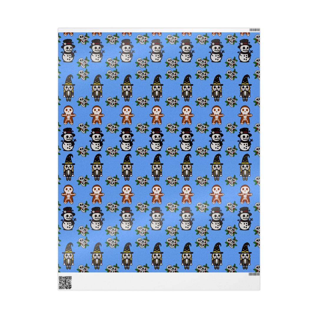 Skull Santa & Snowman Holiday Wrapping Paper | Blue Gift Wrap - Etsy