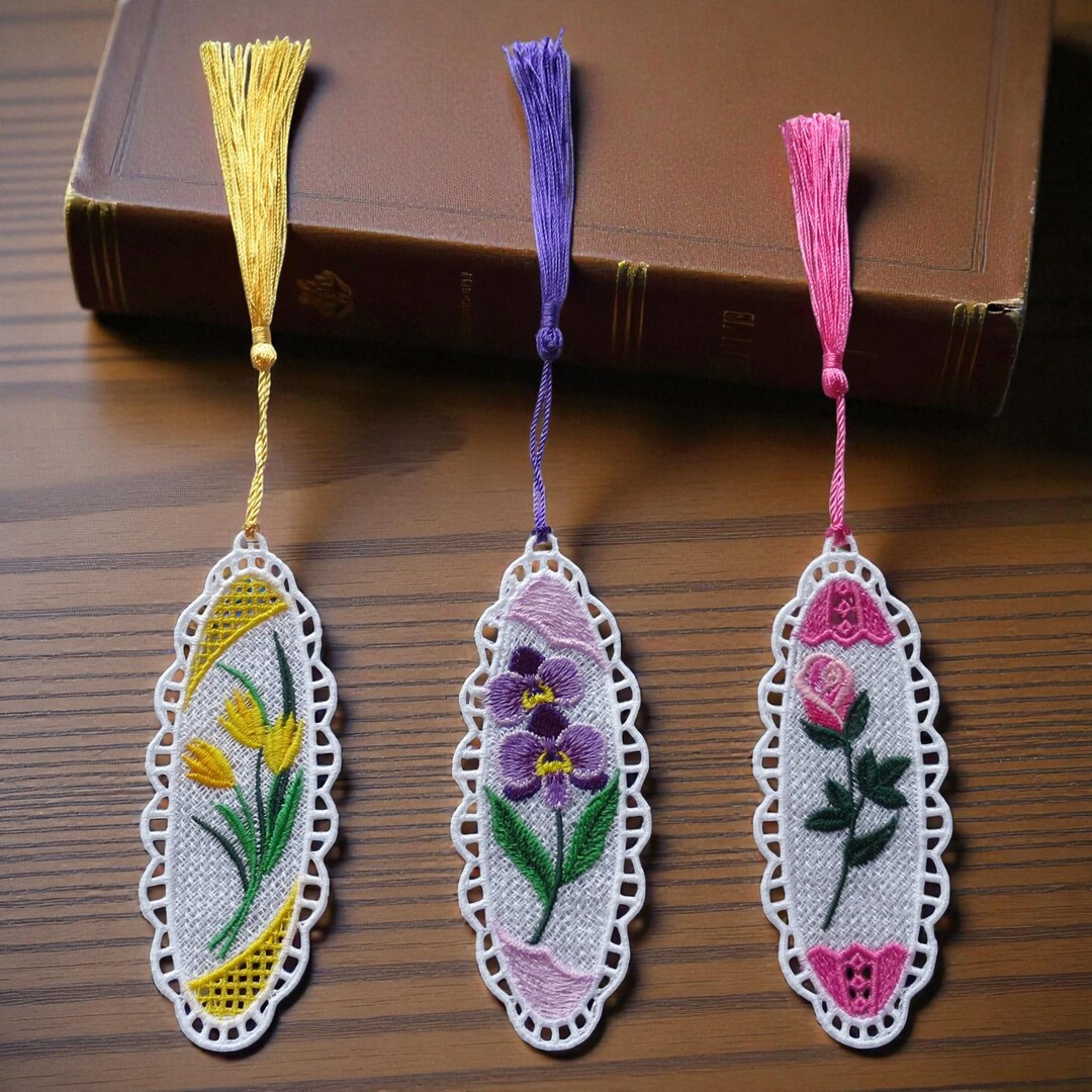 Embroidered Flower Bookmark:fsl With Tassel - Etsy