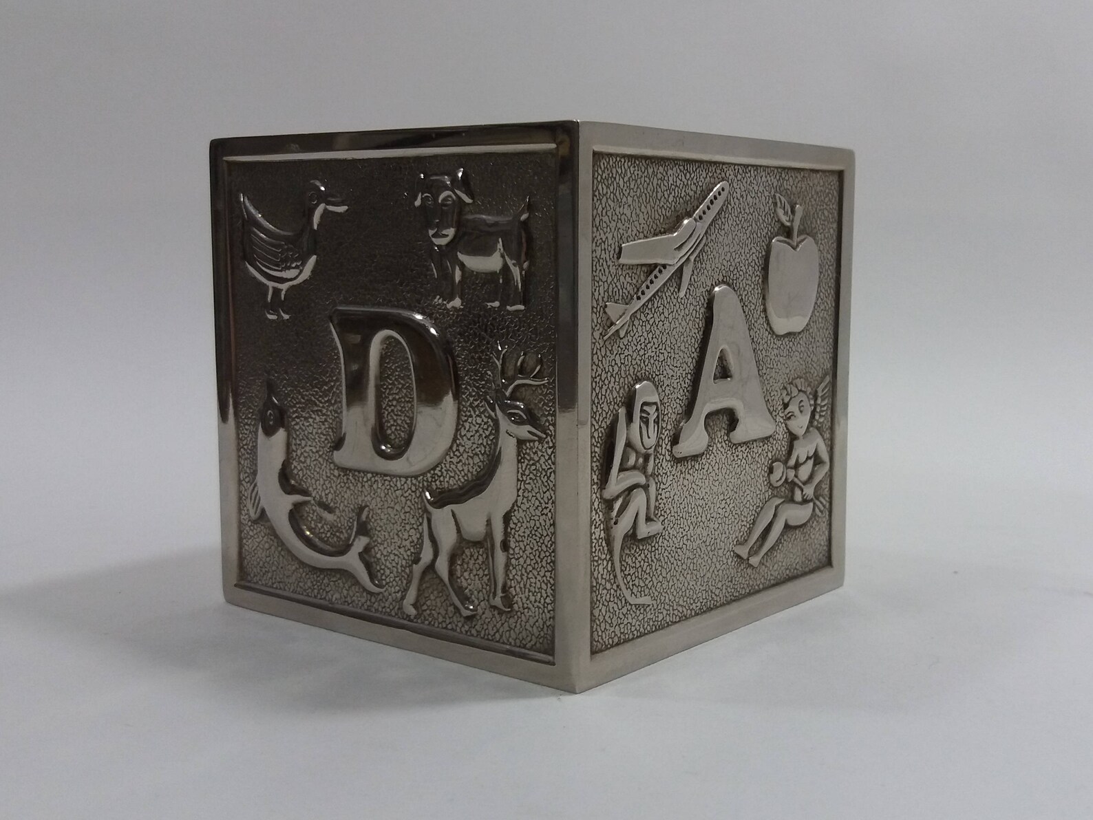 Vintage Chrome Metal Child's Brick Alphabet Money Box, Retro Metal Cube ...