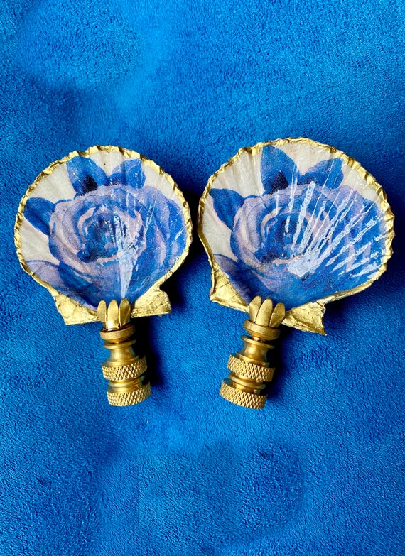 Pair of Blue and White Scallop Shell Lamp Finials - Etsy