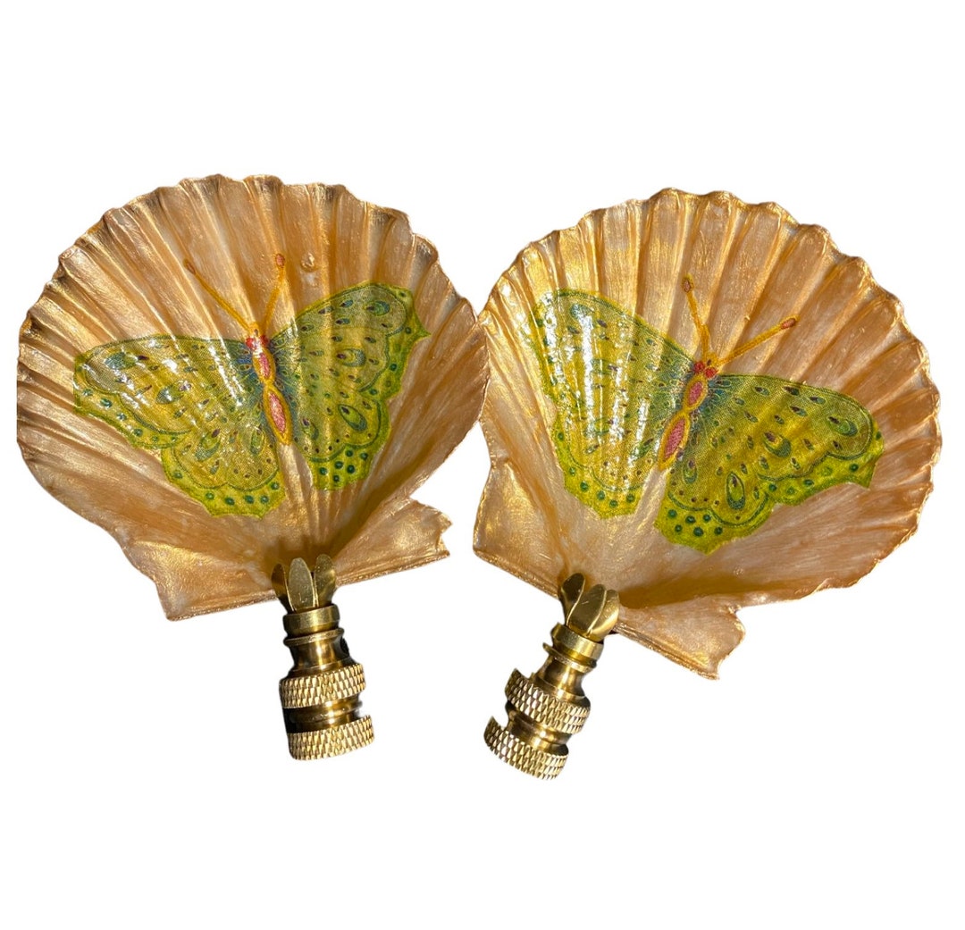 Pair of Butterfly Decorated Scallop Shell Lamp Finials - Etsy