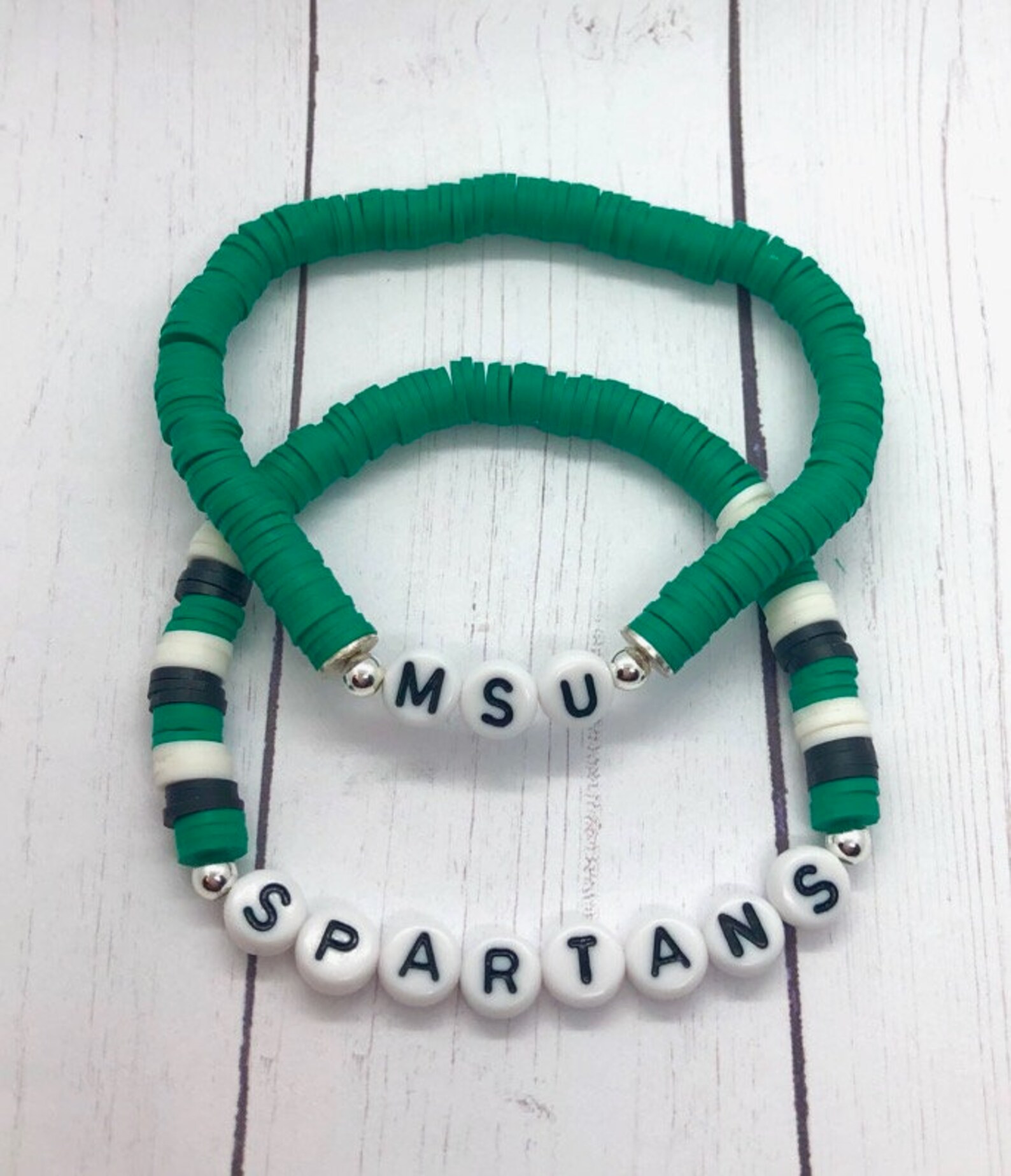 MSU Spartan STACK - Beaded Bracelets | Michigan State Bracelets ...