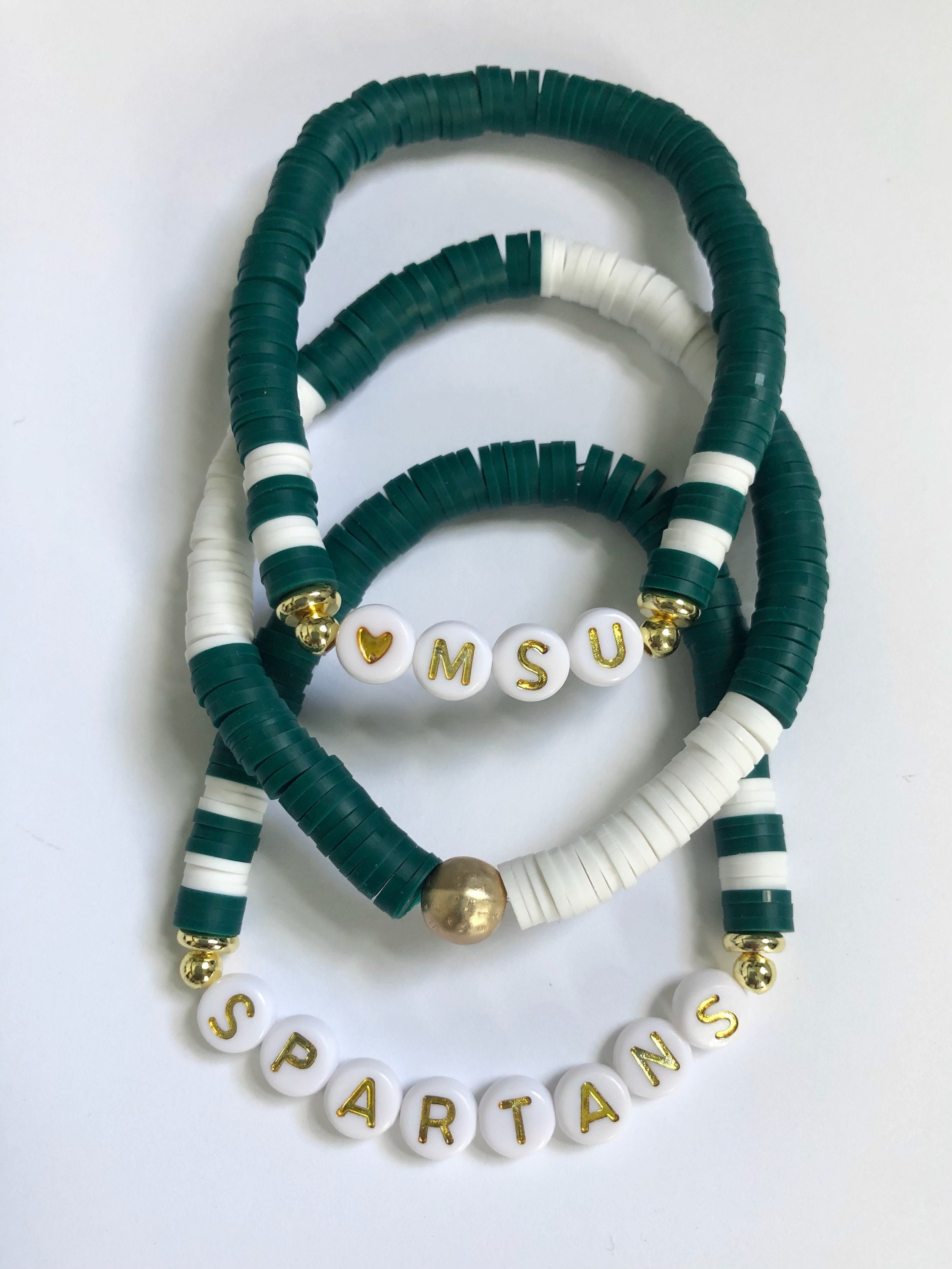 MSU Spartan STACK - Beaded Bracelets | Michigan State Bracelets ...