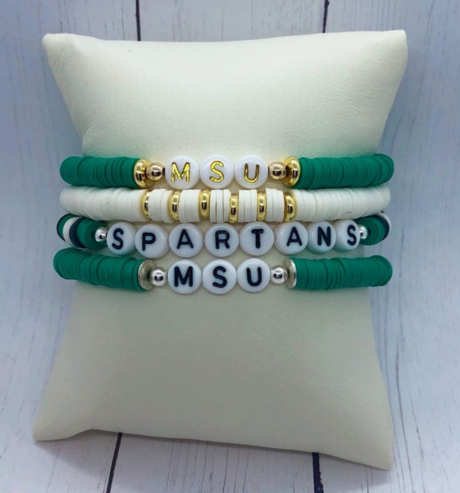 MSU Spartan STACK - Beaded Bracelets | Michigan State Bracelets ...